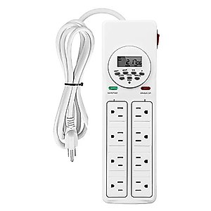 iPower 8-Outlet Power Strip with 7-Day Digital Timer (4 Outlets Timed, 4 Outlets Always On) Surge Protector for Grow Lights, Reptile, Aquarium
