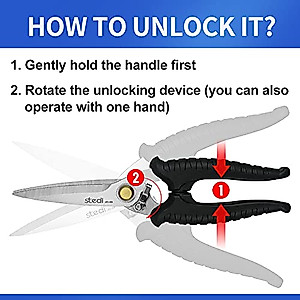 stedi 8-inch Multipurpose Heavy Duty Scissors, Extended & Reinforced Ultra Sharp Blades with Finely Serrated, High Carbon Stainless Steel Shears for Household Pruning, Office, Gardening, Black