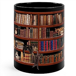 Kovan Library Bookshelf Mug Book Lovers Coffee Mug Library Mug for Cat and Book Lover Book Coffee Mug Book Mug Bookworm Mug Book Club Cup - Gifts for Readers Bookish Black Mug 11Oz With Keychain
