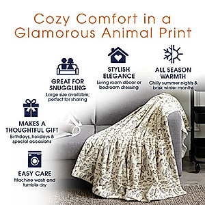 Cheer Collection Animal Print Throw Blanket | Soft Velvety Faux Fur Microplush Reversible Cozy Warm Throw Blanket - 50" x 60" - Snow Leopard