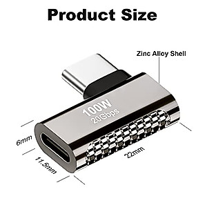 AreMe 2 Pack USB C Male to Female Adapter, 90 Degree Right Angle 100W Type C Extender Adapter for Thunderbolt 4/3, MacBook Pro/Air, Laptop, Phones and More Type C Devices (Grey)