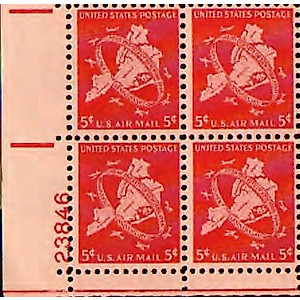 US Postage Stamps, 1948, Five Boroughs of New York, S#C38, Block of 4, $0.05