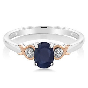 Gem Stone King 925 Sterling Silver and 10K Rose Gold 7X5MM Oval Gemstone Birthstone and Diamond Accent Engagement Ring | Wedding Anniversary Promise Ring For Women | Available In Size 5-9