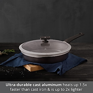 MasterPRO - Gastro Titanium Collection - 12.5” Fry Pan with Tempered Glass Lid - Durable Cast Aluminum Frying Pan - Non Stick Fry Cooking Pan - Suitable for All Stove Types