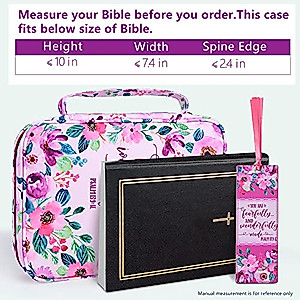 Floral Bible Cover Case with Scripture Carrying Book Case Church Bag with Leather Bookmark Protective with Handle, Zipper and Pockets for Standard Size Bible, Gift for Women Girl Kids 10“x7.5”x2.5"