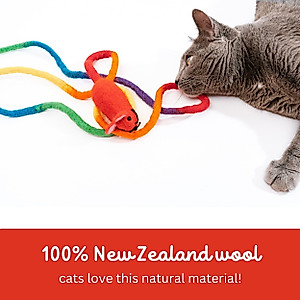 Catch a Mouse by The Tail Wool Cat Mouse Toy with a 6-Ft Tail for Indoor Cats Kittens. Cute Toy Mouse, Mouse Cat Toy, Rat Plush Toy, Fake Mice. No Catnip. Pride (Rainbow)