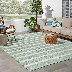 Nourison Positano Indoor/Outdoor Blue Green Ivory 8' x 10' Area Rug, Easy Cleaning, Non Shedding, Bed Room, Living Room, Dining Room, Backyard, Deck, Patio (8x10)