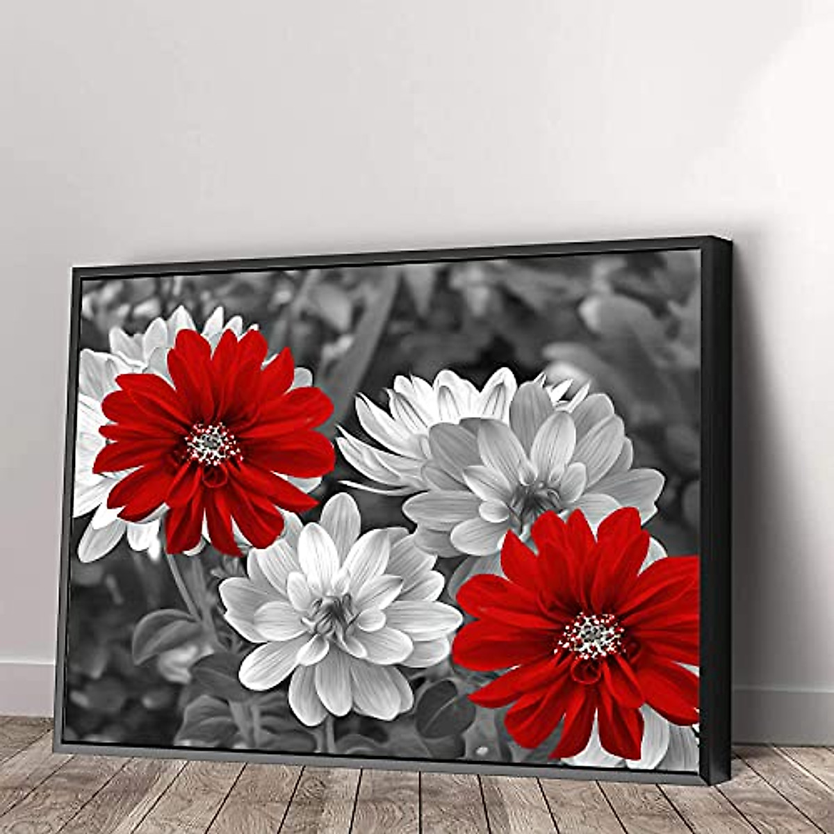 Bathroom Decor Canvas Red Flower Wall Art Poster Unframed Bedroom Decor Red Bathroom Accessories Modern Red Flower On Black and White Wall Art Canvas Pictures Prints for Living Room Home Decor