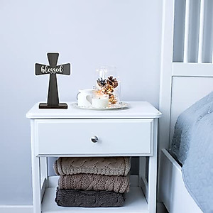 Needzo Rustic Wooden Standing Cross With Blessed Center, Religious Home or Office Decor for Shelves, Tables, or Desks, 8.5 Inches x 5.5 Inches