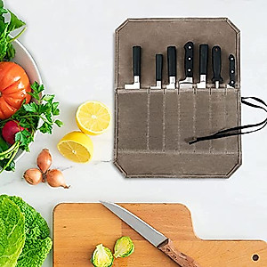 Knife Bag ,Knife Roll,Heavy Duty Knife Case,Waxed Canvas Chef Knife Roll Bag,Fold Up Knife Holders,Canvas Cutlery Holder with 6 Slots, Case Cooking Utensils.Knife Carrying Case Roll.Knives Protectors.