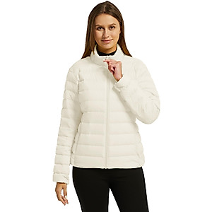 wantdo Women's Lightweight Down Jacket Warm Plus Size Puffer Coat (Beige, 2X-Large)