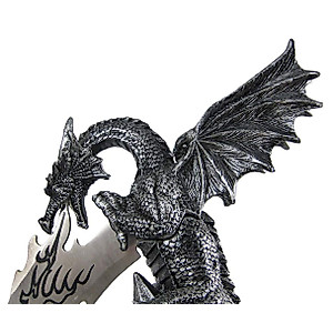 Wicked Fire Dragon Fantasy Letter Opener Knife Dagger and Holder Base,Polyresin