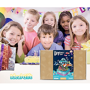 PREBOX Music Box Building Toys for Girls and Boys 8 9 10 11 12+ Year Old - Ideal Gifts for Kids Age 8-12 8-14, STEM Project and Activities, Best Birthday Gifts, Rotate with Music, Ocean