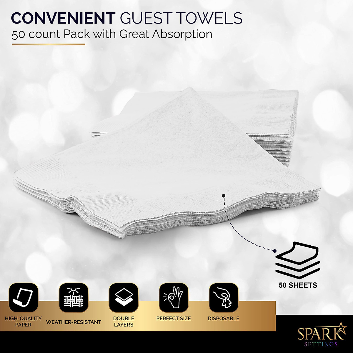 Amcrate Big Party Pack 40 Count White Dinner Napkins Tableware- Ideal for Wedding, Party, Birthday, Dinner, Lunch, Cocktails. (7” x 7”)