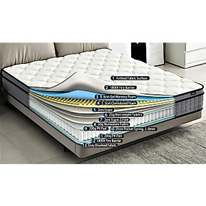 Container Furniture Direct Hybrid 12 Inch Queen Mattress in a Box, Pillow Top Bed Cushion with Gel Infused Memory Foam, Breathable and Hypoallergenic, Medium Firm for Lumbar Support