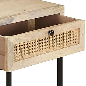 QJBSAVVA Console Table 39.4"x13.8"x29.9" Solid Mango Wood and Natural Cane,Large Space Dresser Entry Tables Narrow end Table Couch Table Suitable for Home, Office, Bedroom, Meeting Room