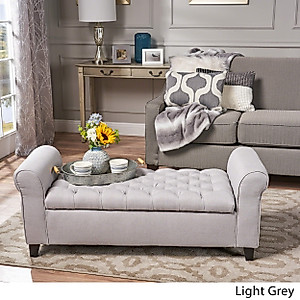 Christopher Knight Home Keiko Fabric Armed Storage Bench, Light Grey