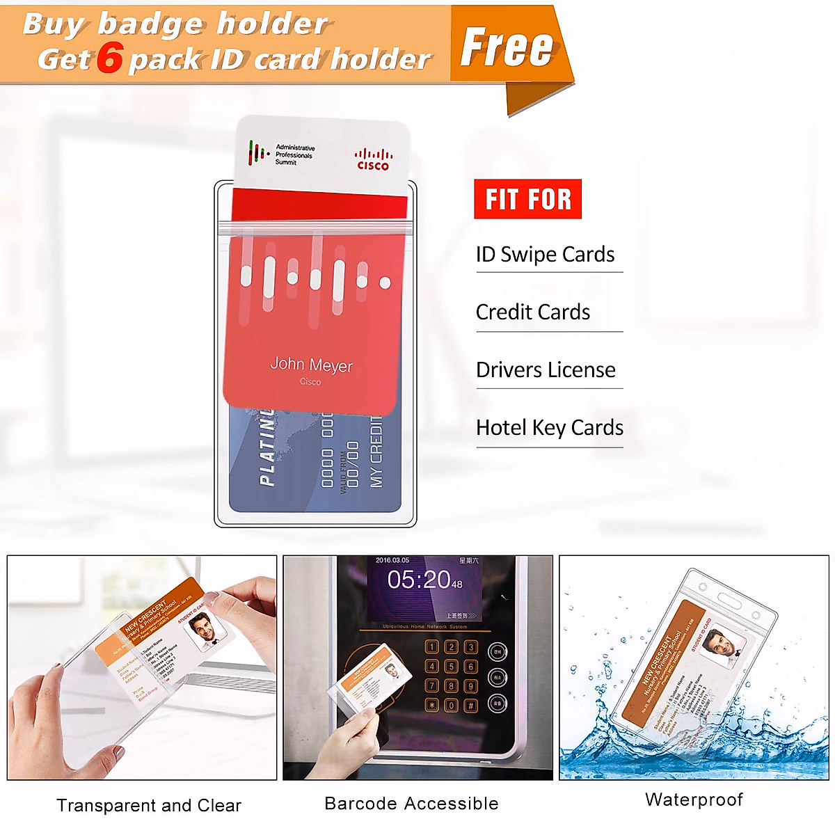 Badge Holder Reel Retractable, FEELSO Metal Heavy Duty Badge Holder with Belt Clip Key Ring and 6pcs Plastic ID Card Holders, Steel Wire Cord Up to 25 inch (2 Pack)