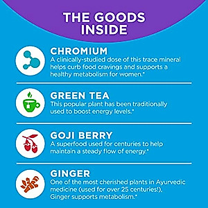 OLLY Combat Cravings, Metabolism & Energy Support Supplement, Chromium, Green Tea, Goji Berry, Ginger - 30 Count