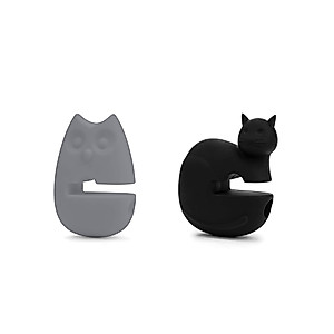 Fox Run Silicone Pot Clip Spoon Rest, Owl and Cat, Set of 2, 2.75", Grey and Black