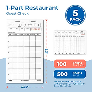 FMP Brands Server Note Pads Paper, Guest Check Books, Total 500 Sheets, 5 Pads, 100 Sheets/Pad, Guest Check Pads, Order Pads for Servers, Waitress Notepads for Restaurant, Bar, Cafe, Diners