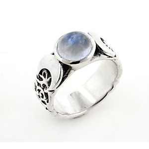 Sterling Silver Lunar Moon Phases and Rainbow Moonstone Ring Size 11(Sizes 4,5,6,7,8,9,10,11,12)