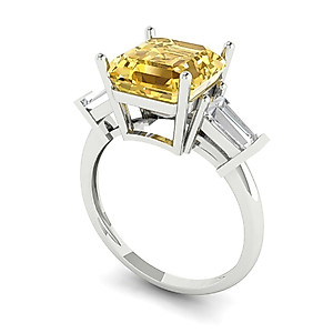 Clara Pucci 3.50 ct Asscher cut 3 stone Solitaire Natural Yellow Citrine Engagement Promise Anniversary Bridal Ring 18K White Gold 5
