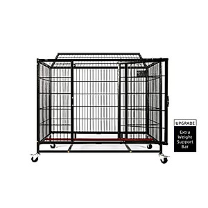 Homey Pet 37 inch Heavy Duty Dog Crate, Extra Strong Dog Cage for Medium Dog, Indoor High Anxiety Double Door Dog Crate on Wheels with Removable Tray
