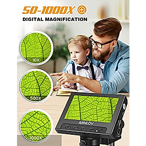 4.3 Inch Coin Microscope,ANNLOV 50X-1000X Magnification LCD Digital Microscope with 8 Adjustable LED Lights for Kids and Adults for Coin/Stamps/Plants/Soldering