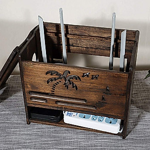 AVEEWA Wireless WiFi Router Storage Box Solid Wood Wireless Router Storage Box WiFi Box Set-top Box Shelter Box Storage Shelf Office Desktop Wire Socket Finishing Storage Box 32x22x27cm