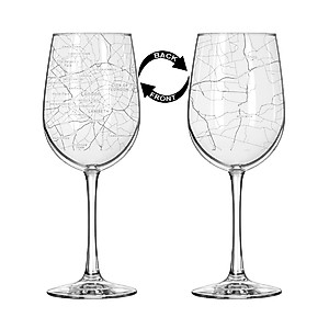 16 oz Tall Stemmed Wine Glass for Red or White Wine Wrap Around City Map London, UK United Kingdom