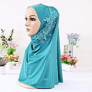 Women Fashion Chiffon Hijab Lace Floral Long Scarf Wrap Solid Color Girls Glitter Hood Cap Turban Cap Hat Headscarf Shawl