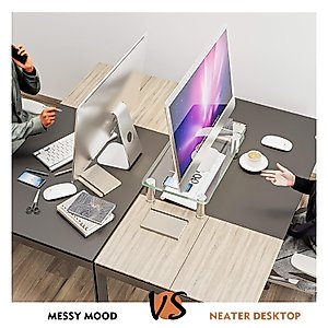 Clear Computer Monitor Stand Riser with Height Adjustable Multi Media Desktop Stand for Flat Screen LCD LED, Laptop/Notebook/Xbox One,HD01T-002