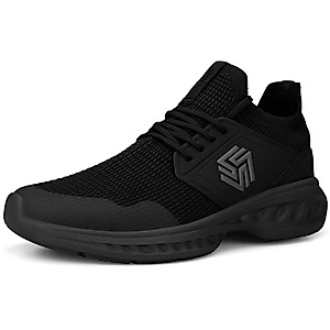 Giniros Mens Slip On Walking Shoes Non Slip Running Shoes Breathable Workout Shoes Lightweight Gym Sneakers All Black Size 7