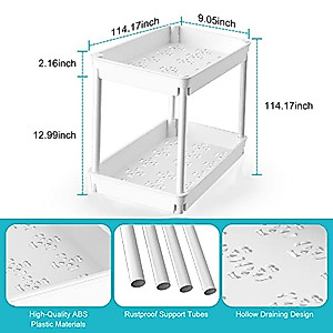 under sink organizers and storage, 2 Pack bathroom counter organizer and storage under sink 2 Tier under kitchen sink organizers with Wheels and Hooks, Multipurpose bathroom sink cabinet organizer