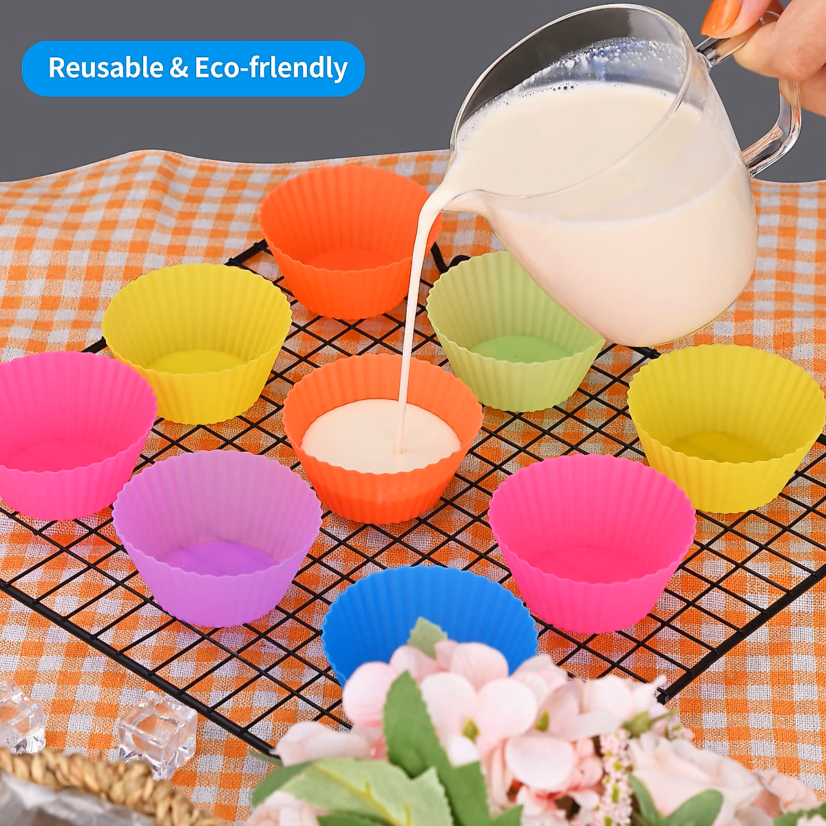 30 PACK Silicone Cupcake Baking Cups, Muffin Liners, Reusable & Non-stick Muffin Cupcake Liners Holders Set for Party Christmas Bakery Molds Supplies