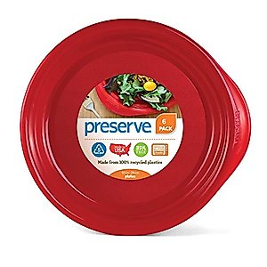 Preserve Everyday BPA Free Dinner Plates Made from Recycled Plastic, Set of 6, Pepper Red