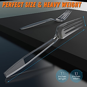 Dipoo 7.1'' Clear Plastic Forks Heavy Duty with Heat Resistant & BPA Free, Solid and Durable Plastic Cutlery, Premium Disposable Forks for Party Supply(84 Count)