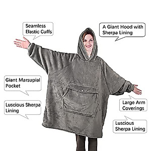yeshine Wearable Blanket Hoodie, Oversized Microfiber & Sherpa Hooded for Women and Men, Comfortable Sweatshirt with Large Pocket One Size Fits All