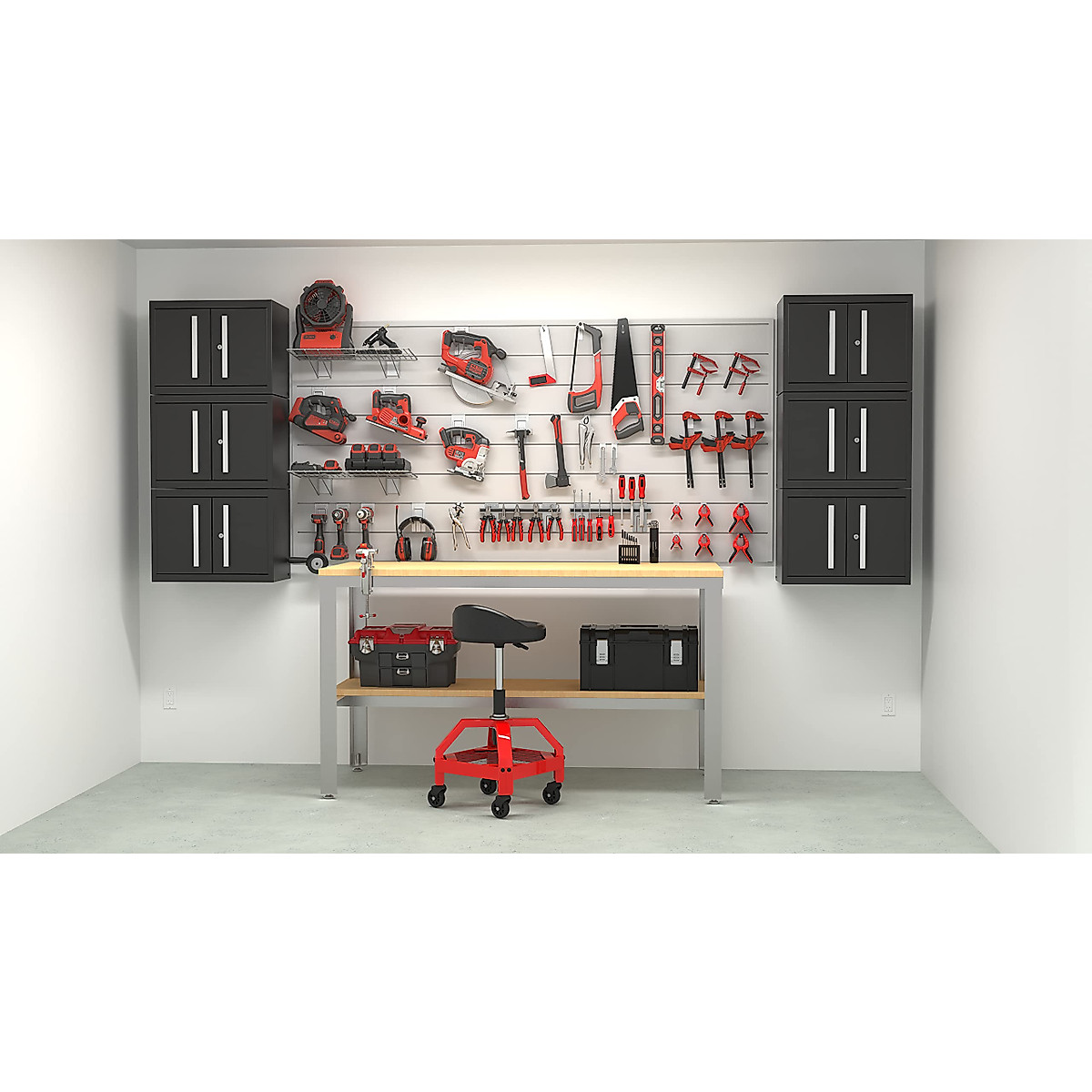 Crownwall Pro Series Fully Assembled Wall Cabinet, Garage Storage, Home Organizer Storage System (Black with Silver Handles)