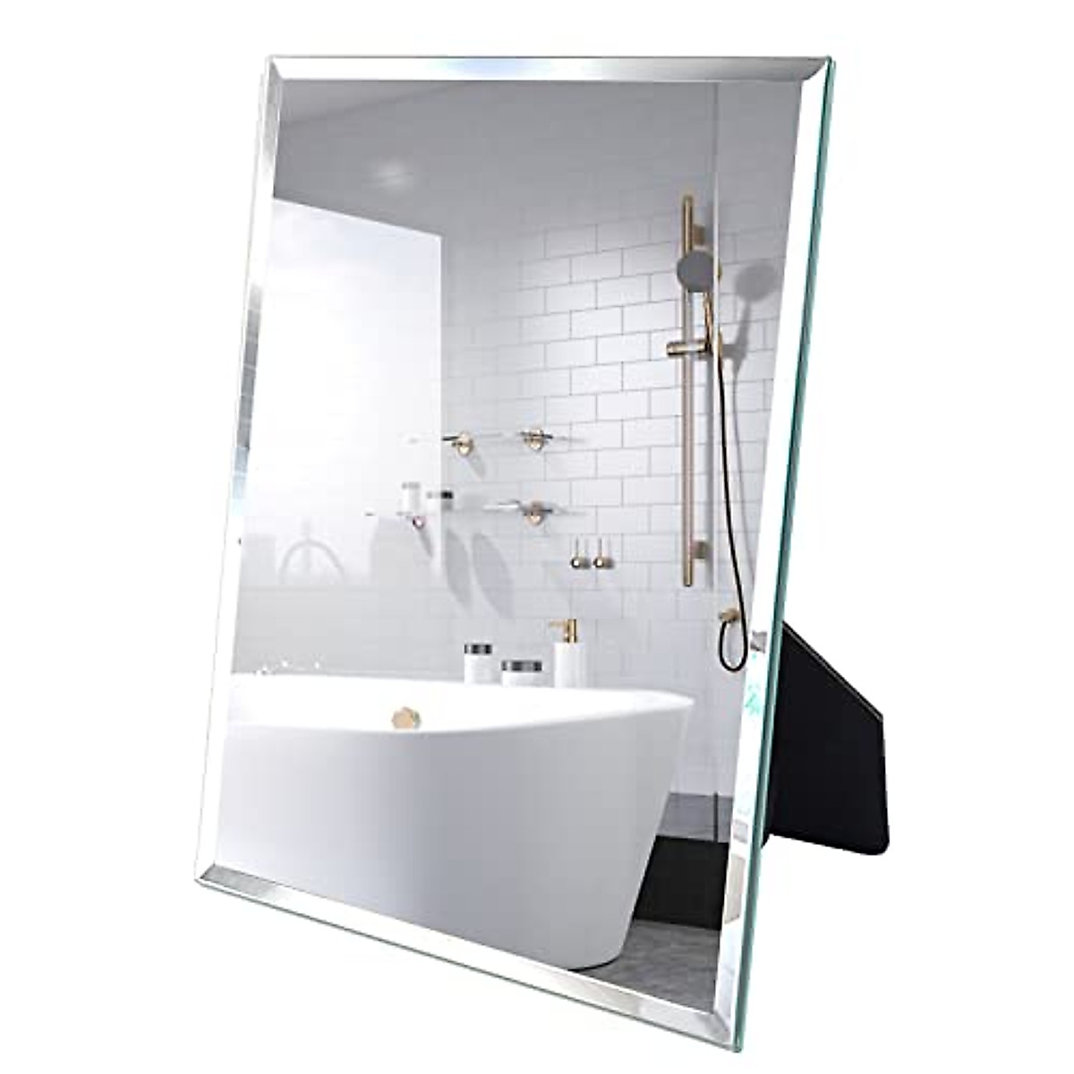 Amazon Brand – Pinzon Frameless Desk Mirror, Rectangle Beveled Edge Table Mirror, Tabletop Vanity Makeup Mirrors for Bathroom Bedroom Desk Stand Wall Hanging, 10.5x13 inch