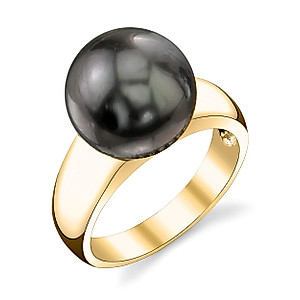 The Pearl Source 14K Gold 10-11mm Round Genuine Black Tahitian South Sea Cultured Pearl Abigail Ring for Women