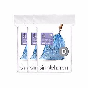 simplehuman Code D Custom Fit Drawstring Trash Bags in Dispenser Packs, 60 Count, 20 Liter / 5.3 Gallon, Blue