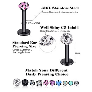 Stainless Steel Lip Studs Labret Lip Rings Cartilage Tragus Piercing Jewelry for Women Party Wear or Clothes Matching 16 G, 30 Pieces (Black)