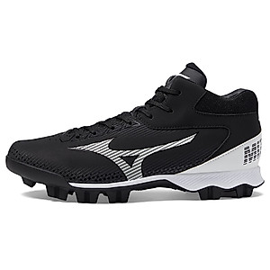 Mizuno Men's Wave Lightrevo MID Baseball Shoe, Black-White, 10.5