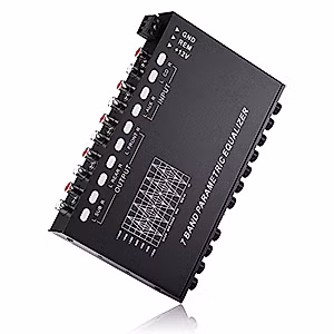 Facmogu 7-Band Car Audio Equalizer, Adjustable 7 Bands EQ Car Amplifier Graphic Equalizer with CD/AUX Input Select Switch, Front/Rear + Sub Output, for Boat RV RTV Motorcycle Car Stereo Tone Control