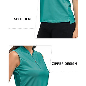 Golf Polo Shirts for Women Slim Fit Woman Sleeveless Sports Shirts Quick Dry Athletic Tank Tops for Tennis Work with Zipper Green