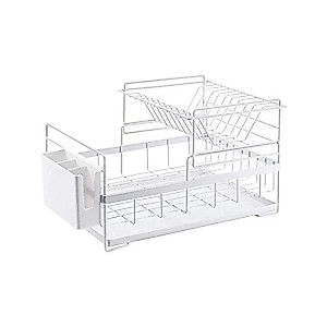 JF-XUAN Kitchen Shelf Kitchen Counter Holder Kitchen Counter Shelf Multifunction Metal Basket Storage Organizer Desktop Stand (Color : White, Size : 41.5X26.8X29CM)