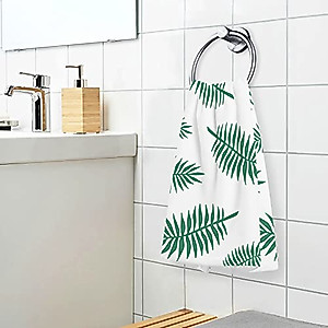 ALAZA Hand Drawn Palm Tree Leaves Hand Towels for Bathroom 1OO% Cotton 2 pcs Face Towel 16 x 28 inch, Absorbent Soft & Skin-Friendly