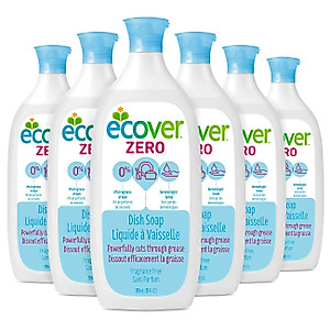 Ecover Naturally Derived Liquid Dish Soap, Fragrance-Free, 25 Fl Oz (Pack of 6)